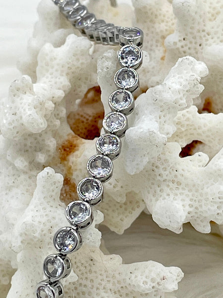 Simulated Diamond Brilliant Cut Tennis Bracelet Cubic Zirconia Bracelet Tennis Bracelet Gold or Silver Over Brass Latch Clasp Closure