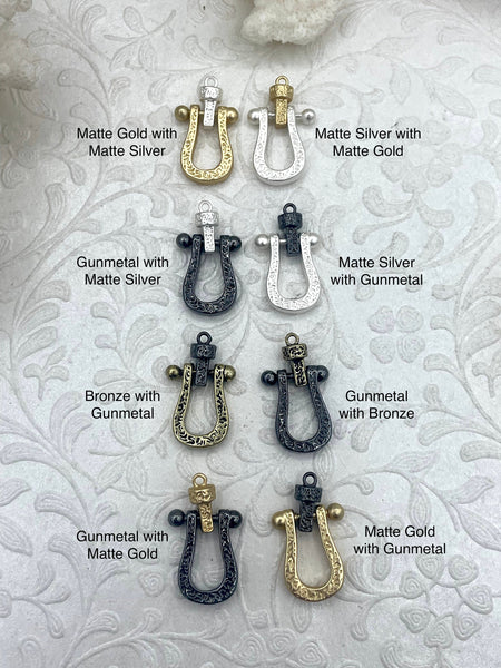 Mixed Metal Textured U shape Clasp, Two Tone U Lock, Marine Shackle ...