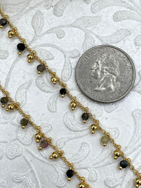 Gold Chain with Small Stones, Dainty 18K Gold Plated Chain, Round ...