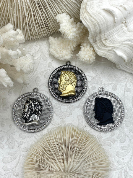 Mixed Metal Roman Figure Pendant with CZ, Round Roman Charm, Roman ...