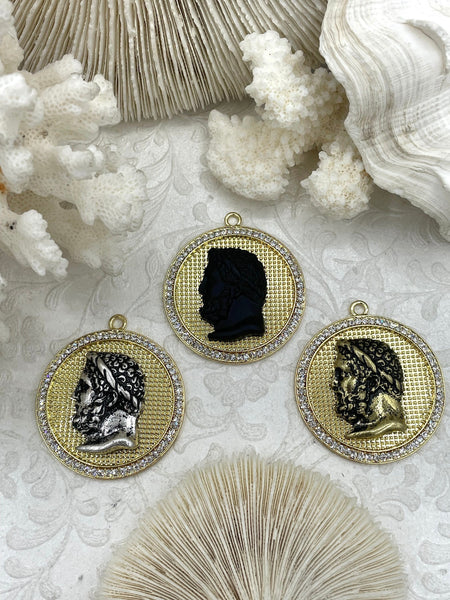 Mixed Metal Roman Figure Pendant with CZ, Round Roman Charm, Roman ...