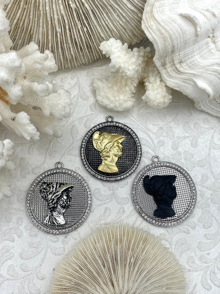 Mixed Metal Roman Figure Pendant with CZ, Round Roman Charm, 3 Styles ...