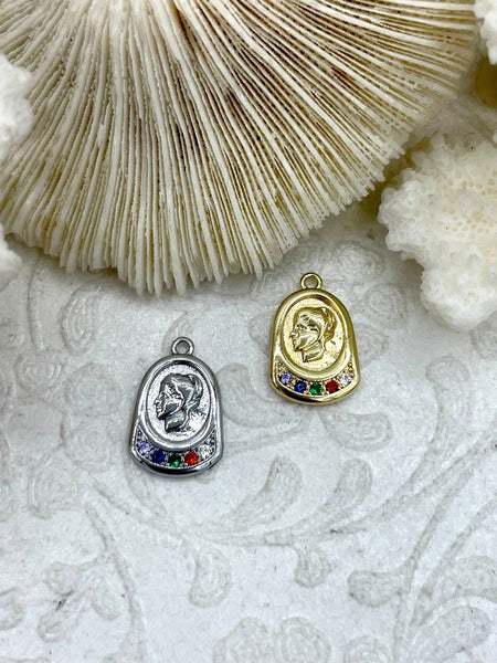 Dainty Gold Charms with Colorful CZ, Gold or Silver Plated Brass with ...
