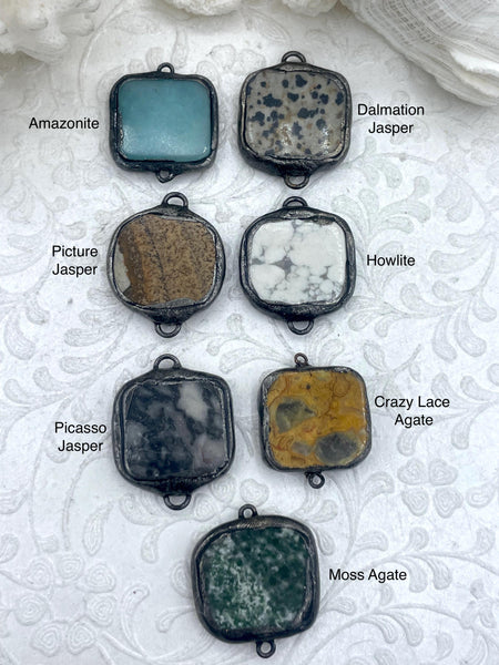 Soldered Natural Stone Pendants/Connectors, Square Stone Connectors ...
