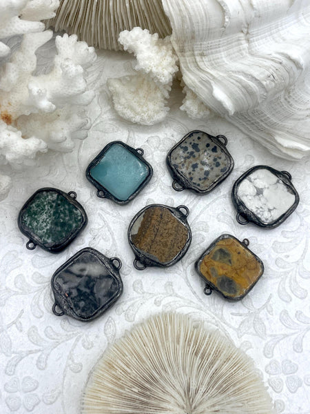 Soldered Natural Stone Pendants/Connectors, Square Stone Connectors ...