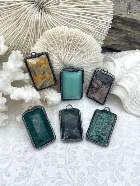 Soldered Natural Stone Pendants, Rectangle Stone Pendants with – Bling By A