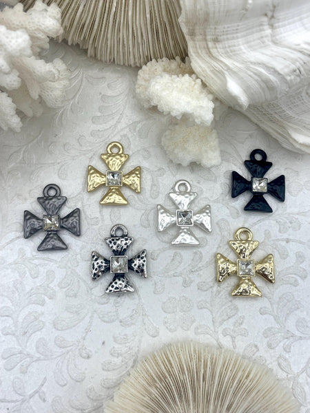 Cross Pendants, Hammered Cross Charms with Clear Center CZ – Bling By A