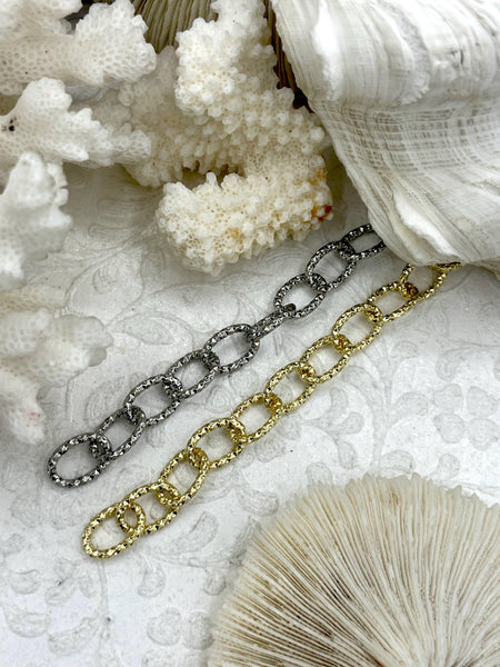 Textured Cable Chain Oval sold by the foot. Electroplated Base Metal ...