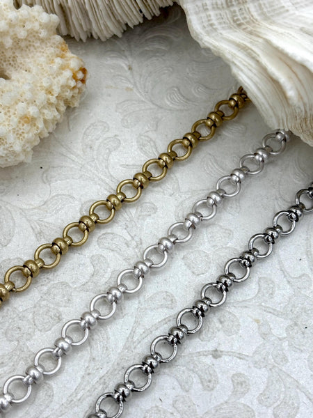 Brass Mixed Link Small Cable Chain Round sold by the foot. 6mm round ...