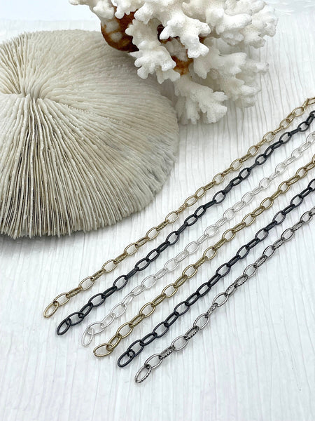 Small Textured Cable Chain Oval sold by the foot. 7 Finishes – Bling By A